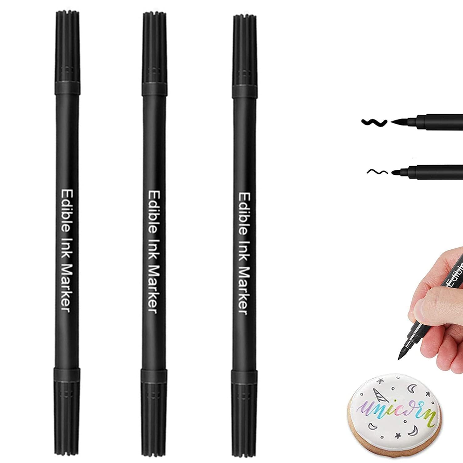 HZSZJMN 3pcs Black Edible Markers, Black Icing Pen for Fondant, Black ...