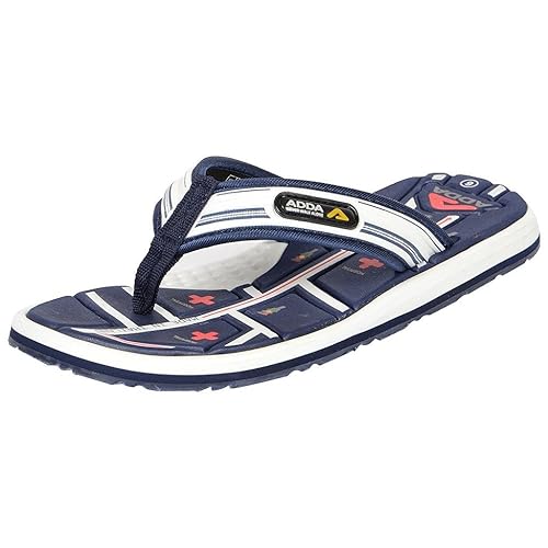 Buy Adda Men's Navy White Synthetic House Slippers and Thong Sandals 9 ...
