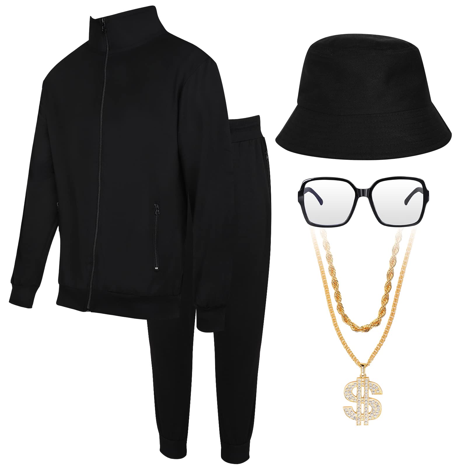 Crowye 80s Costume Set Hip Hop Outfit Rapper Hat Black Frame Sunglasses ...