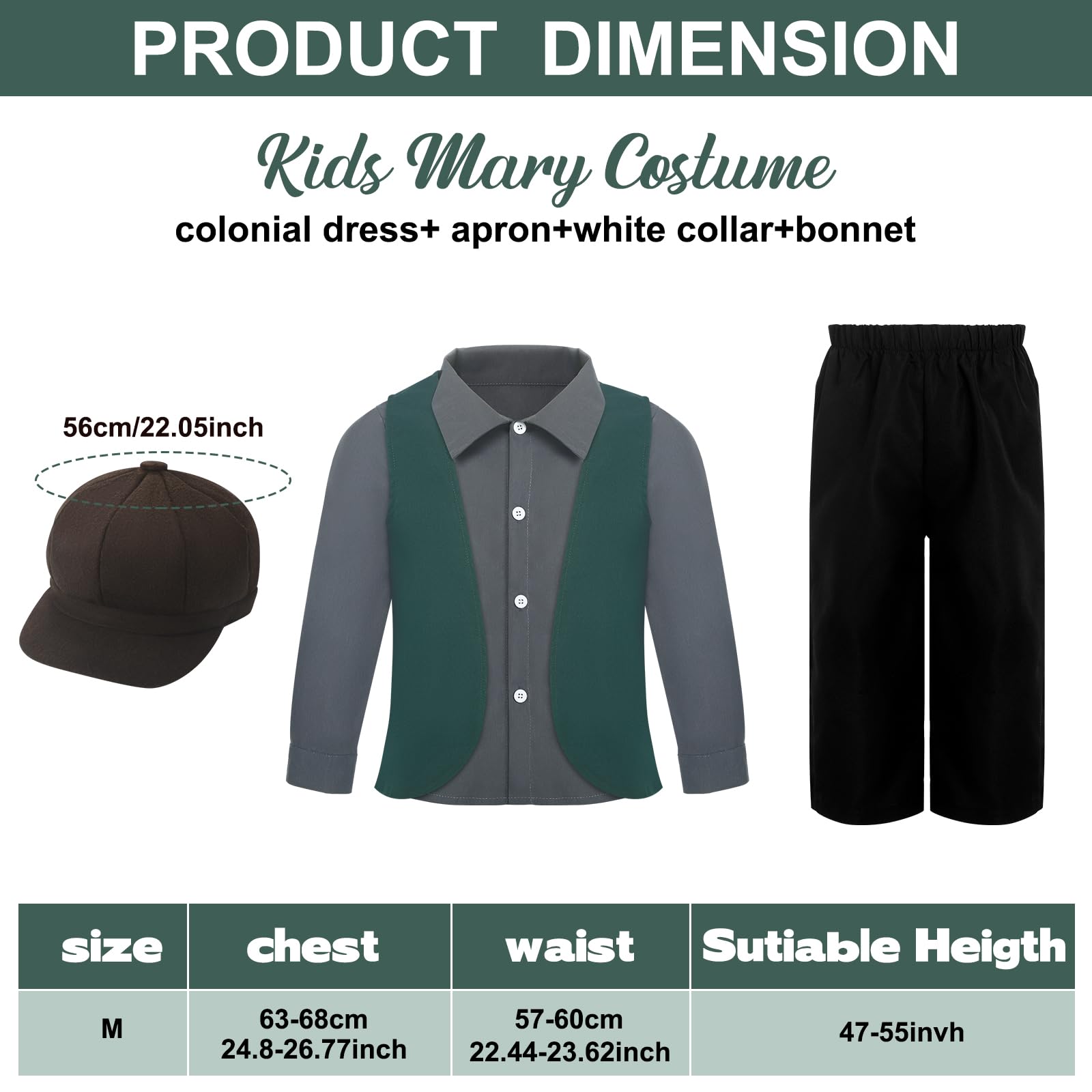 Handepo 4 Pcs Boy Colonial Costume Set with Trousers Cap Waistcoat ...