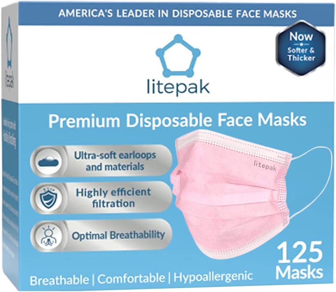 Amazon.com: Litepak 125-Pack Disposable Face Mask Premium Comfort ...