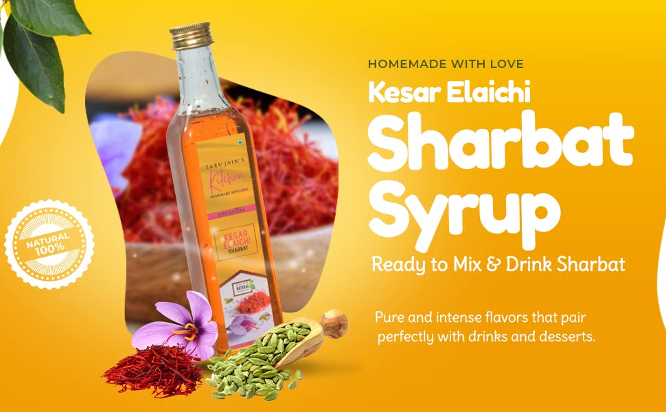 Taru Jain's Kitchen Kesar Elaichi Sharbat Syrup Combo With Miniature ...