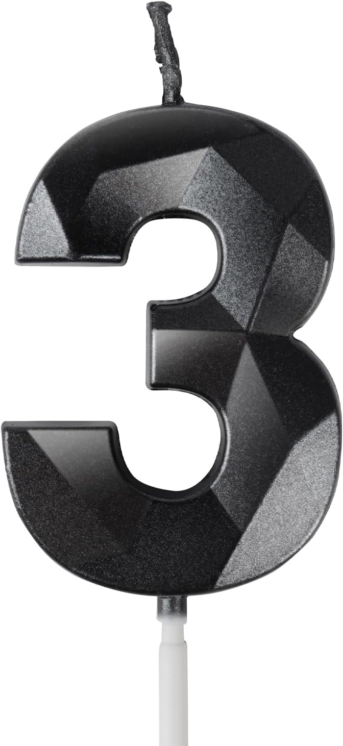 Amazon.com: Number 3 Candles,3rd Birthday Candles,Black Happy Birthday ...