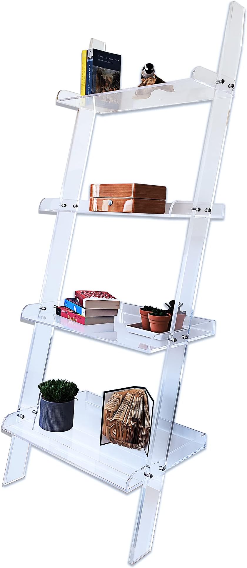 Amazon.com: Acrylic Ladder Bookcase – Large Modern Clear Leaning ...
