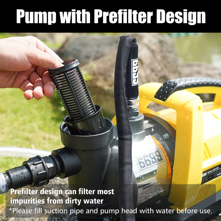 6699 Shallow Well Pump and 13FT 1” Dia Suction Hose with Check Valve ...