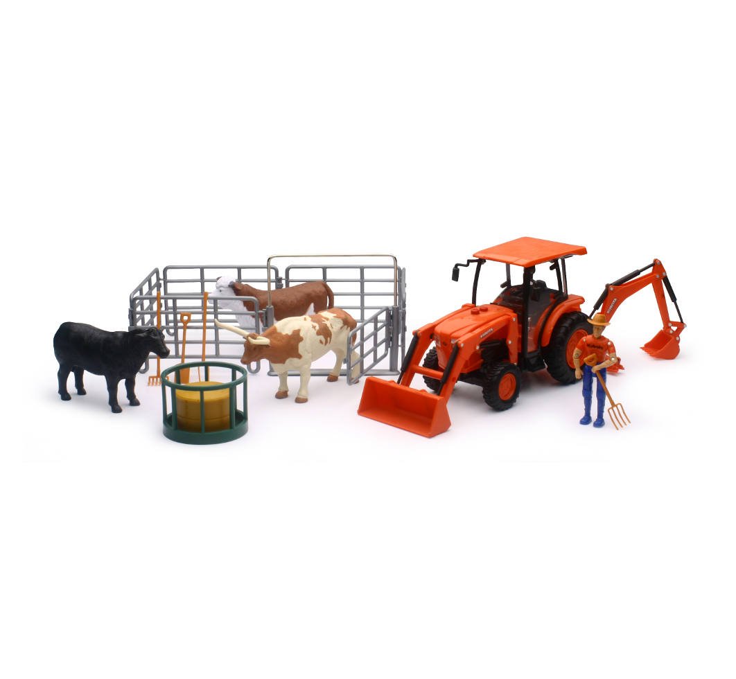 Amazon.com: NewRay Kubota Farm Tractor with Cow Playset : Toys & Games