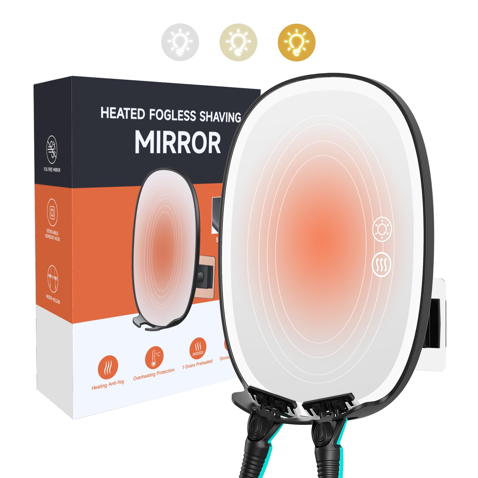 Amazon.com : Heated Shower Mirror Fogless for Shaving，Lighted Shower Mirror 3 Color Modes ...