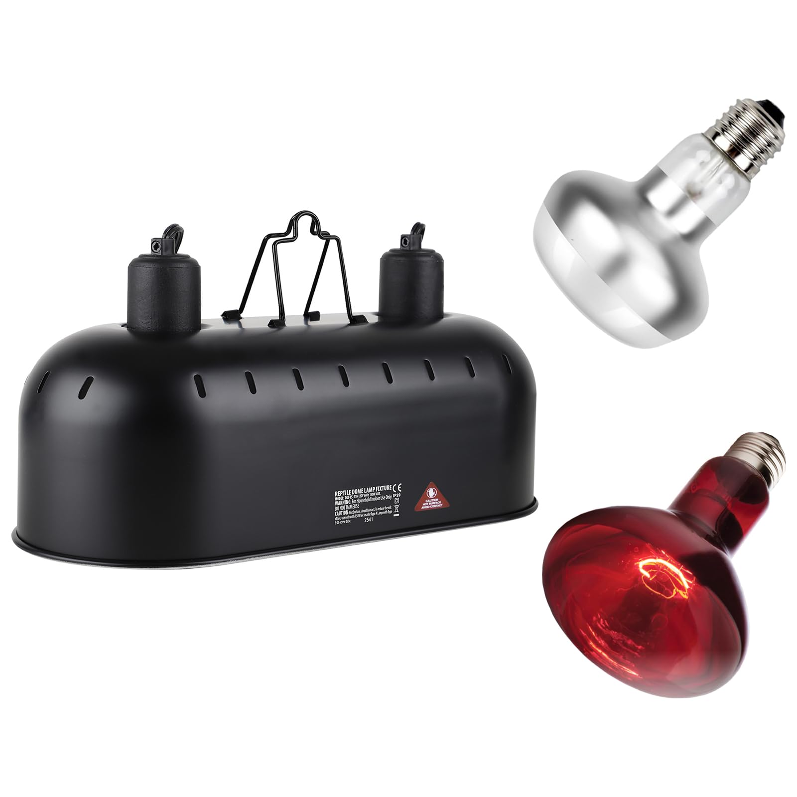 15inch Dual Reptile Light Fixture, Max 150W Dual Dome Reptile Heat Lamp ...