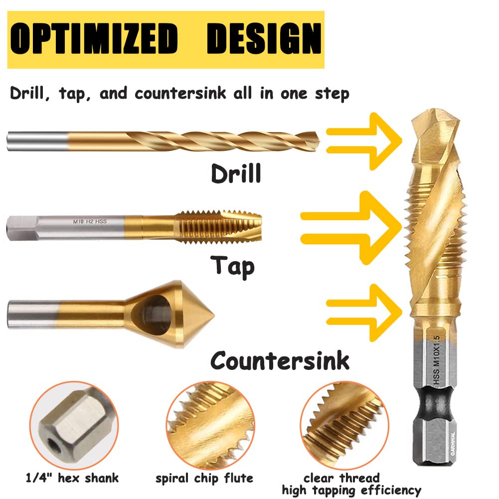 Snapklik.com : Titanium Combination Drill & Tap Bit Set - 6 Piece Drill ...