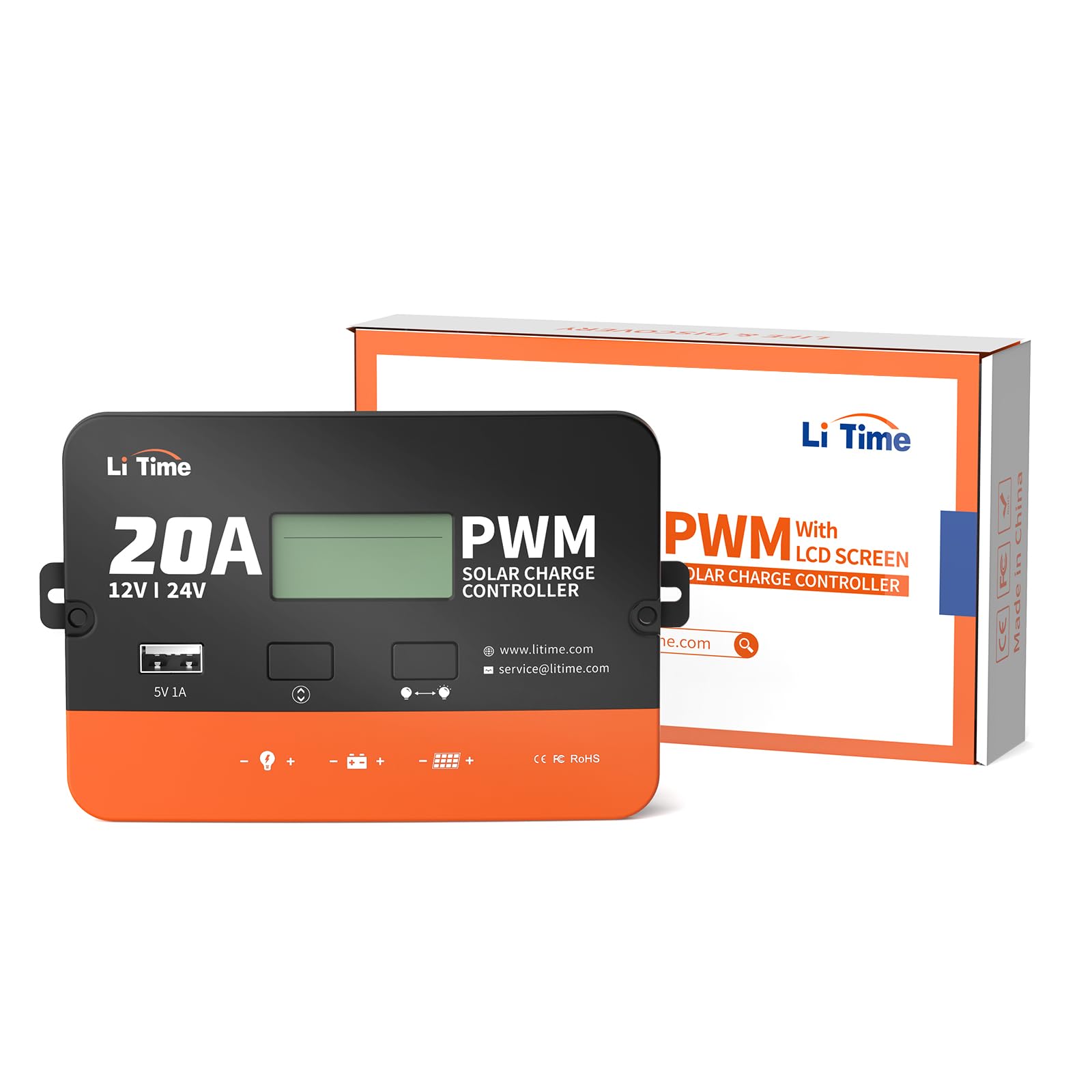Amazon.com : LiTime 20Amp PWM 12V/24V Solar Charge Controller with LCD ...