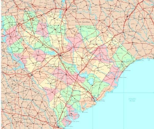 SOUTH CAROLINA STATE ROAD MAP GLOSSY POSTER PICTURE PHOTO BANNER sc ...