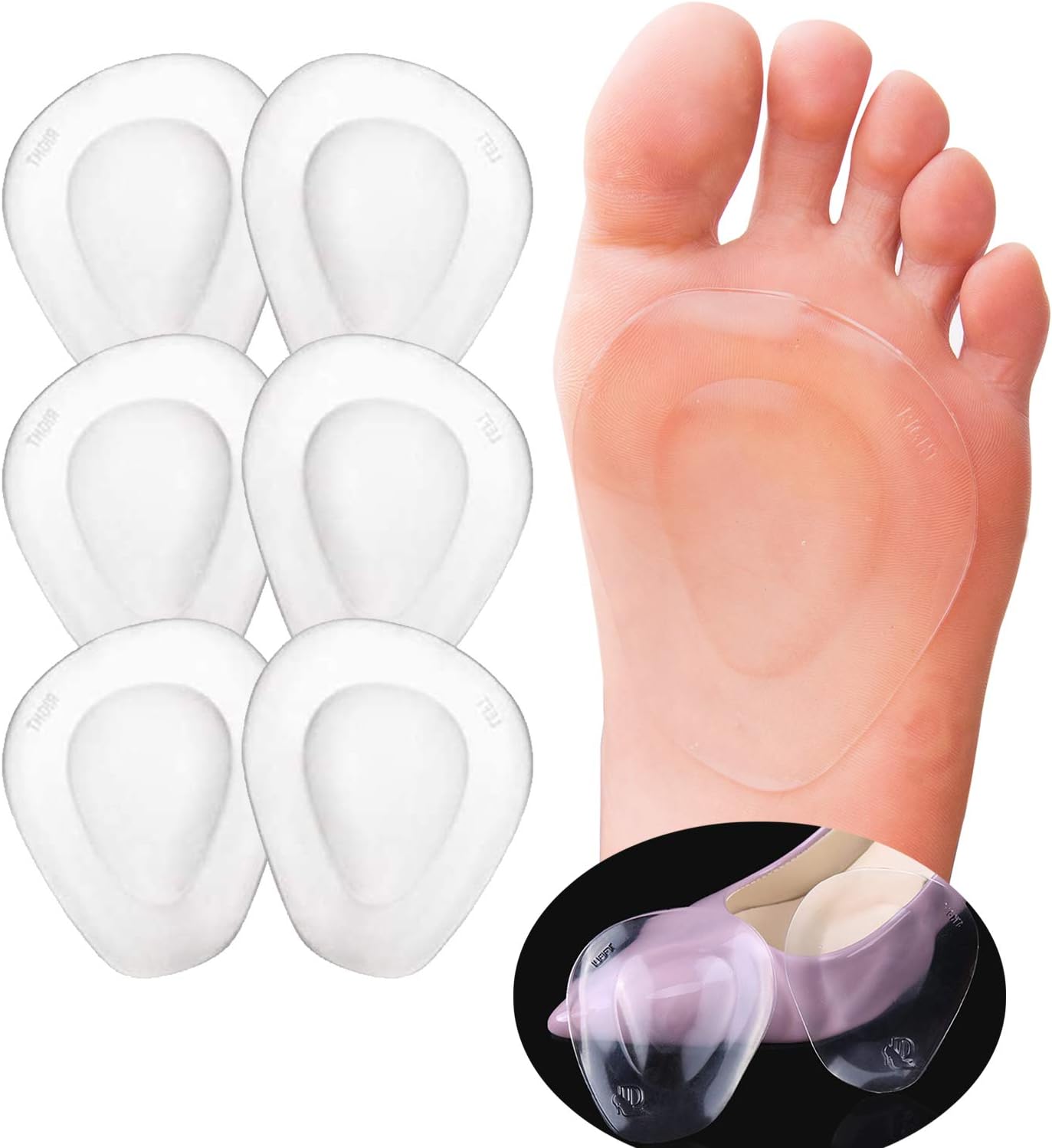 JKcare Gel Metatarsal Pads (Adhesive-Backed), Ball of Foot Cushions ...