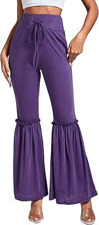 Umenlele Women's High Waist Ruffle Flare Pants Drawstring Bell Bottom ...
