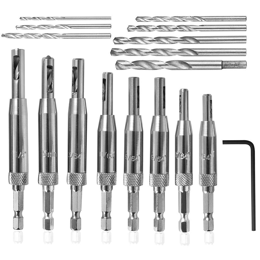 Yakamoz 17Pcs 1/4-Inch Hex Shank Self Centering Drill Bit Set Hinge ...