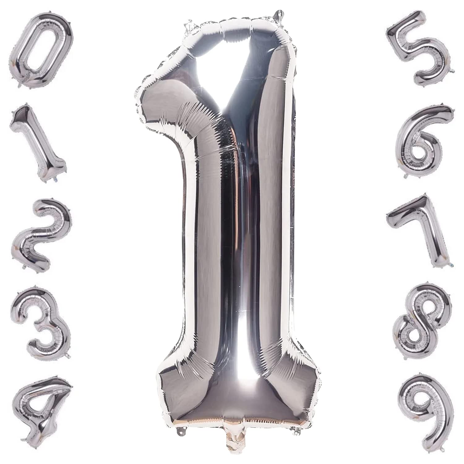 Party Propz Large 1 Number Foil Balloon - 16 Inch Silver Foil balloons ...