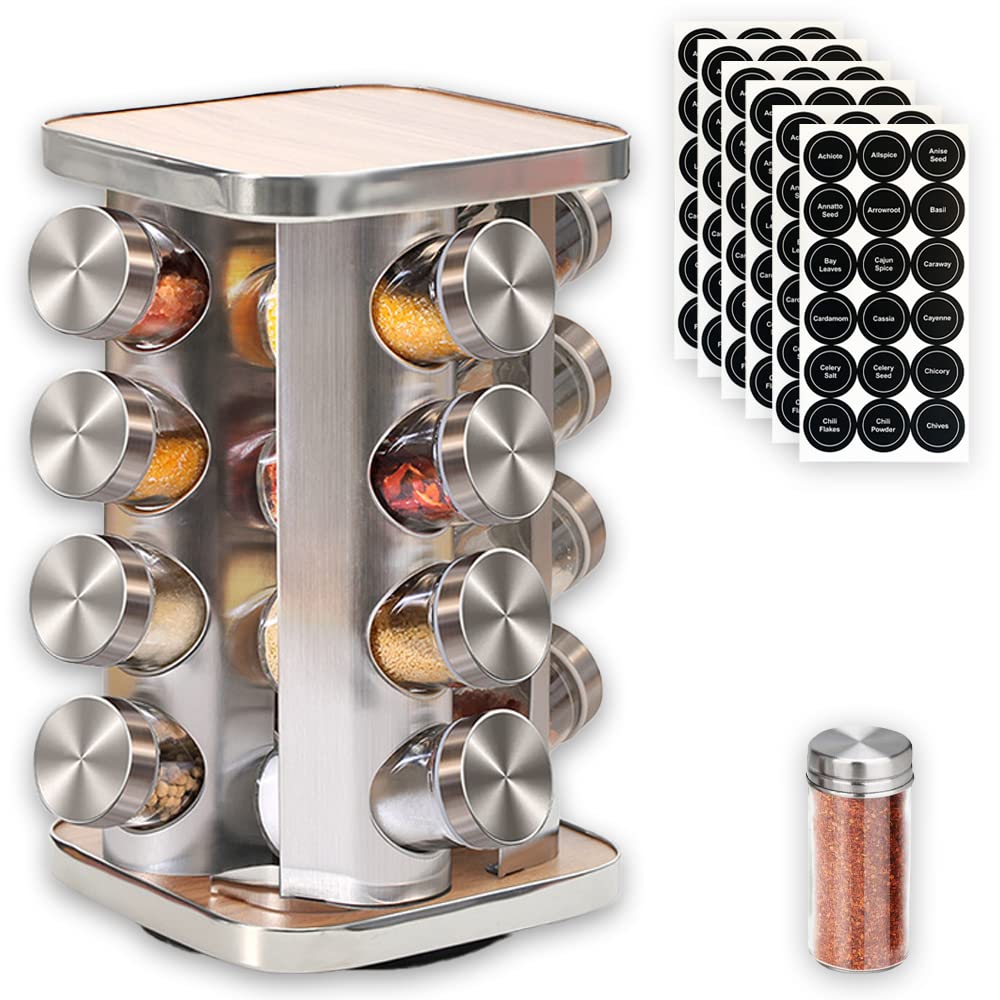 Amazon.com: Revolving Countertop Spice Rack, 16 Jars Stainless Steel ...