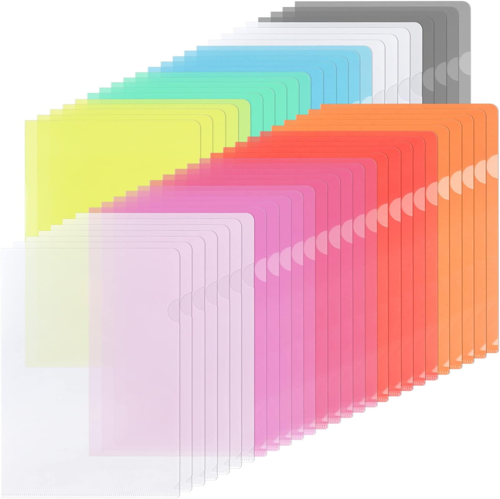 Mtophs 50 Pack Plastic Folders A4 Coloured Cut Flush Folders Top & Side ...