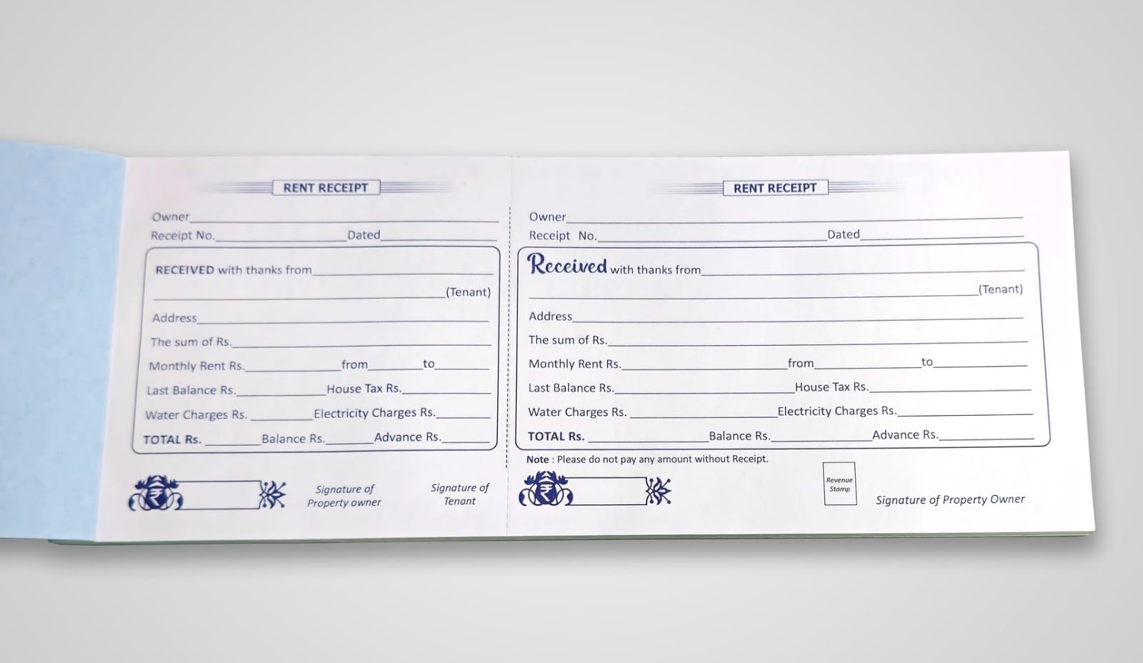 Sudha Rent Receipt Book (with Counter Part) - 50 Pages, 28 x 11 cm ...