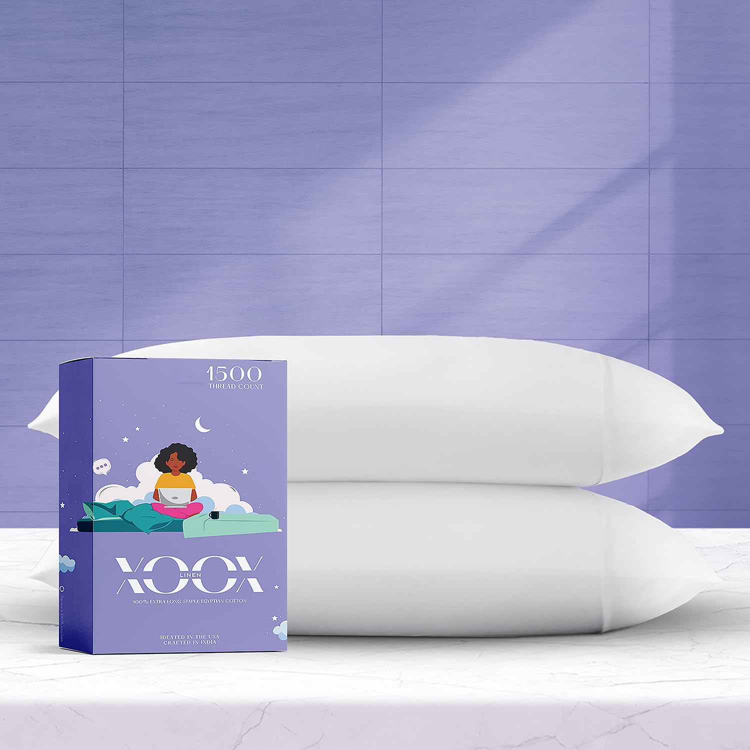 Amazon.com: XOOX Linen 100% Egyptian Cotton Pillow Cases Standard/Queen ...