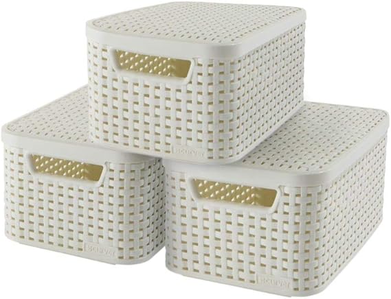 CURVER | Set of 3 Style S Storage Boxes with Lids, White, Plastic ...