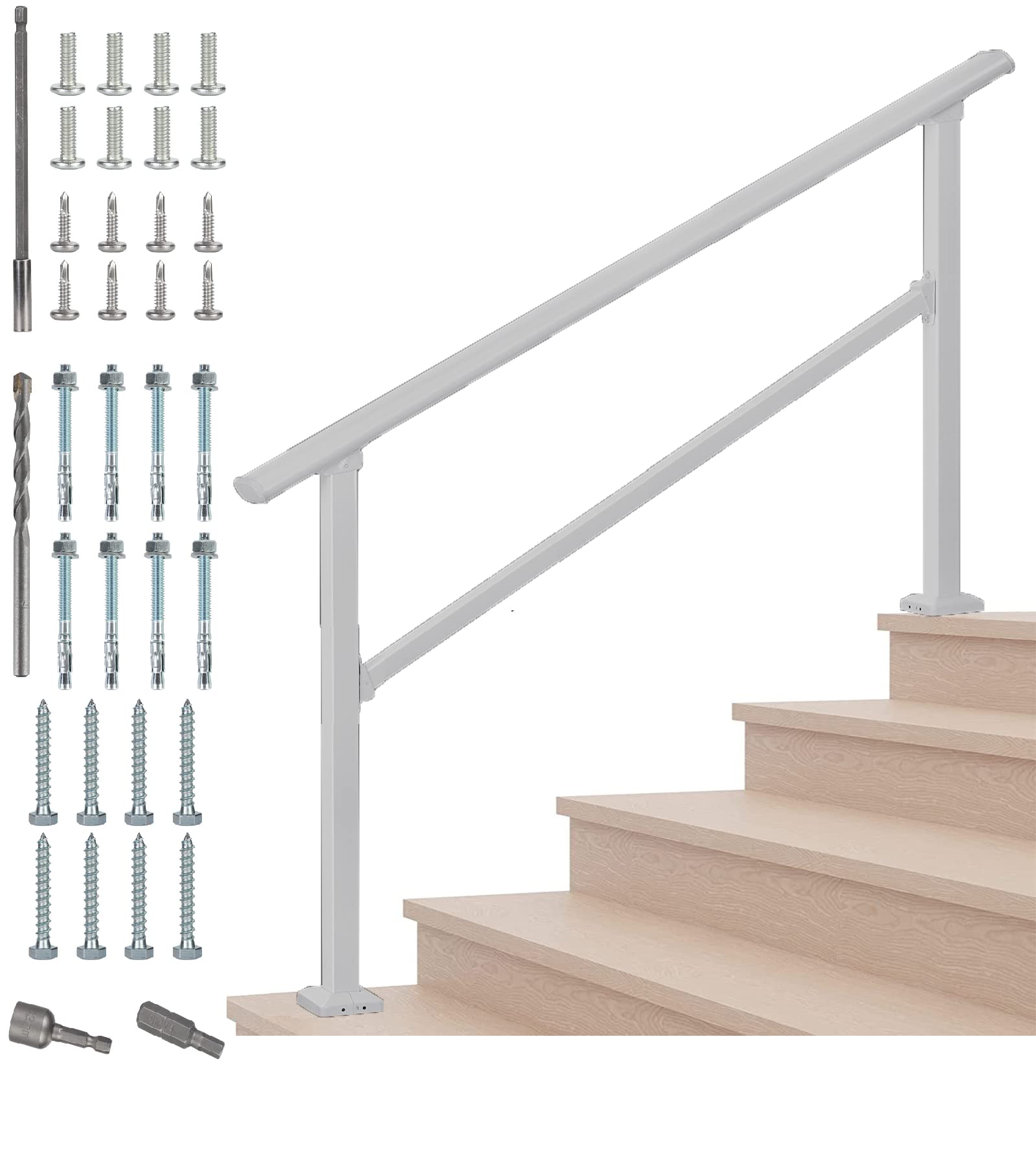 Handrails for Outdoor Steps,5 Step Handrail Fits 1 to 5 Steps Mattle ...