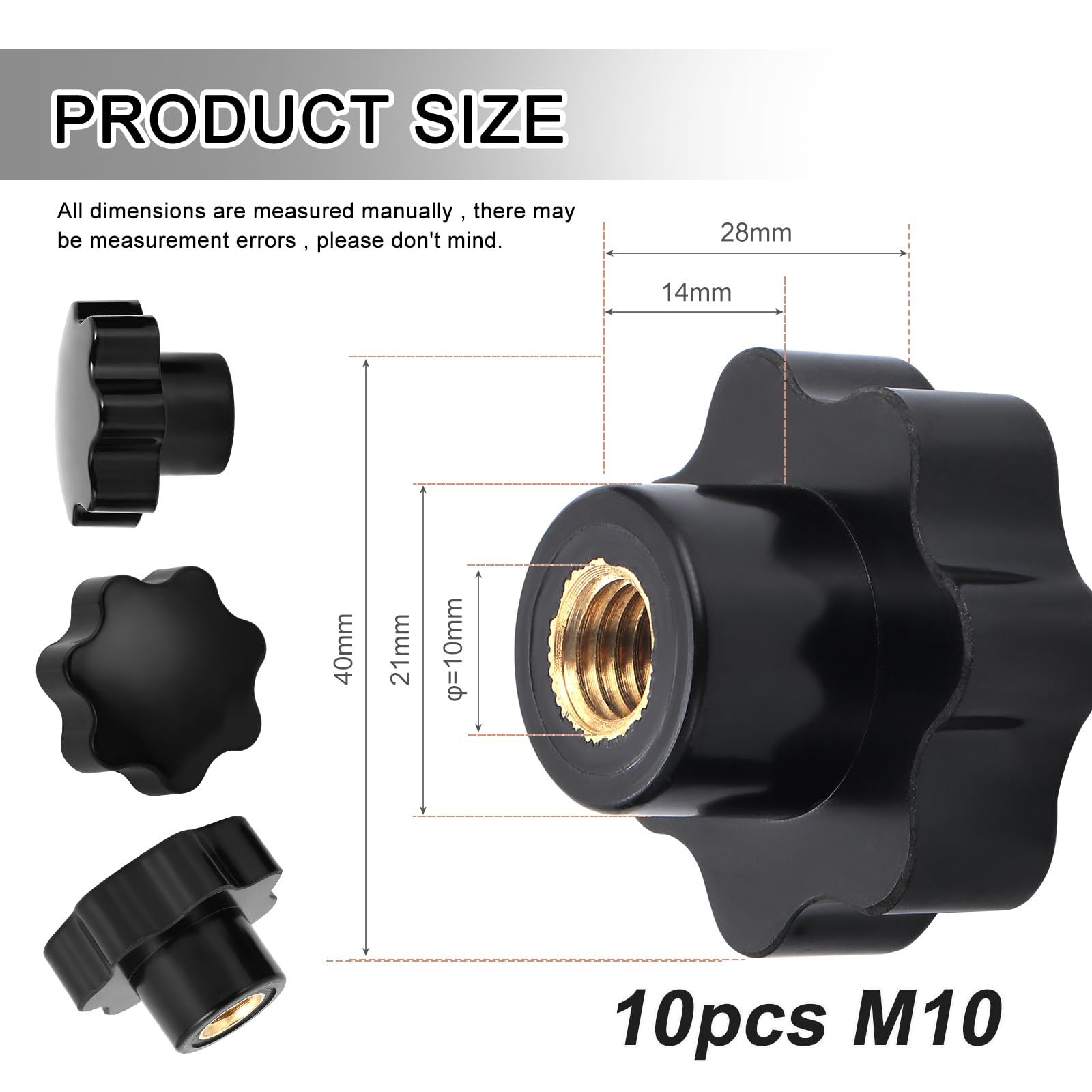 HSEAMALL 10PCS Star Clamping Screw Knob M10 Female Thread Handle Knob ...