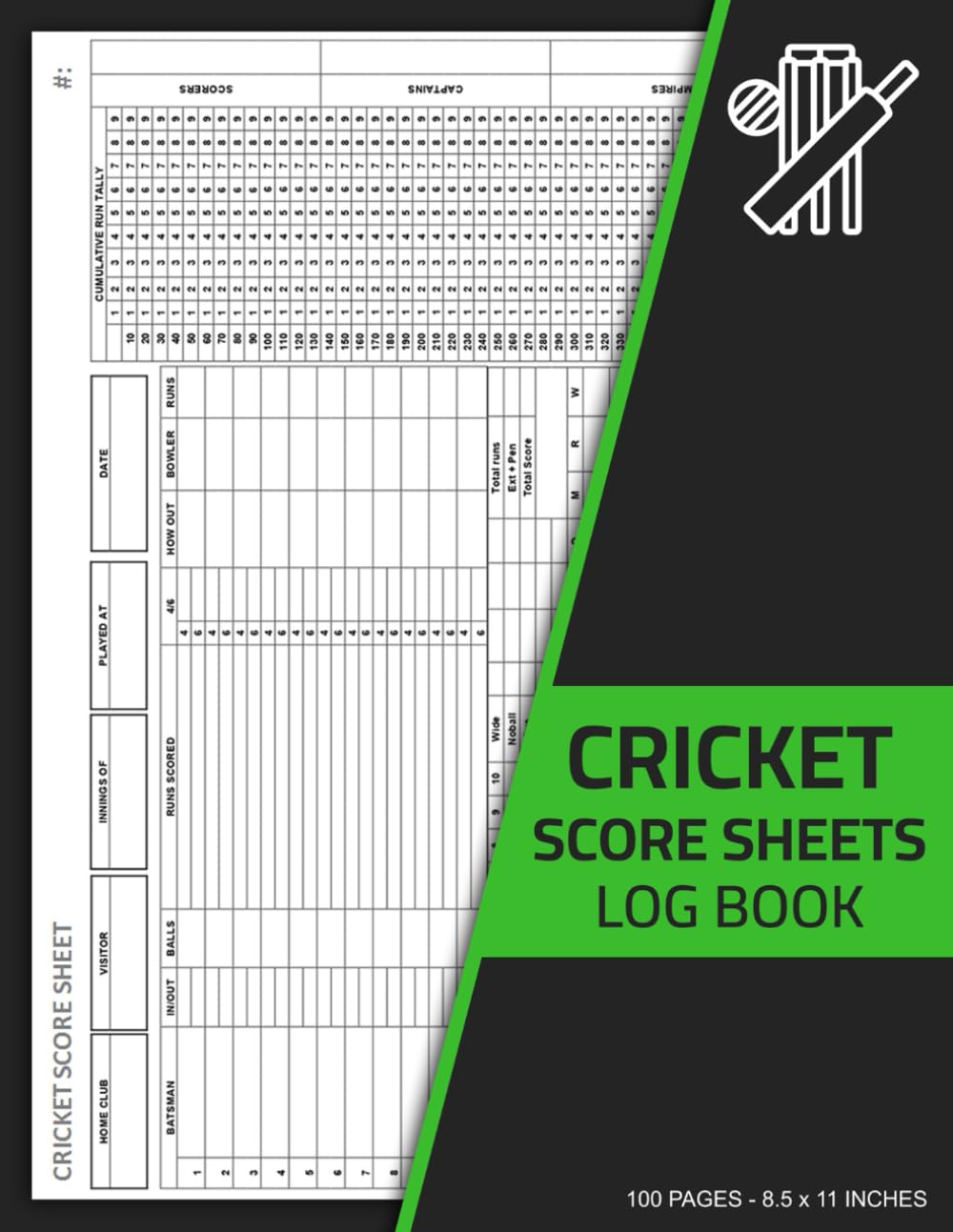 Cricket Score Sheets Log Book: Cricket Scoring Logbook | Cricket Score ...