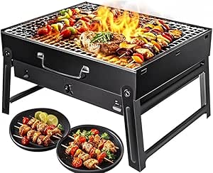 Amazon.com: Peziang Folding Portable Charcoal Grill, Smoker Stainless Steel BBQ Grill 17.5‘’×11. ...