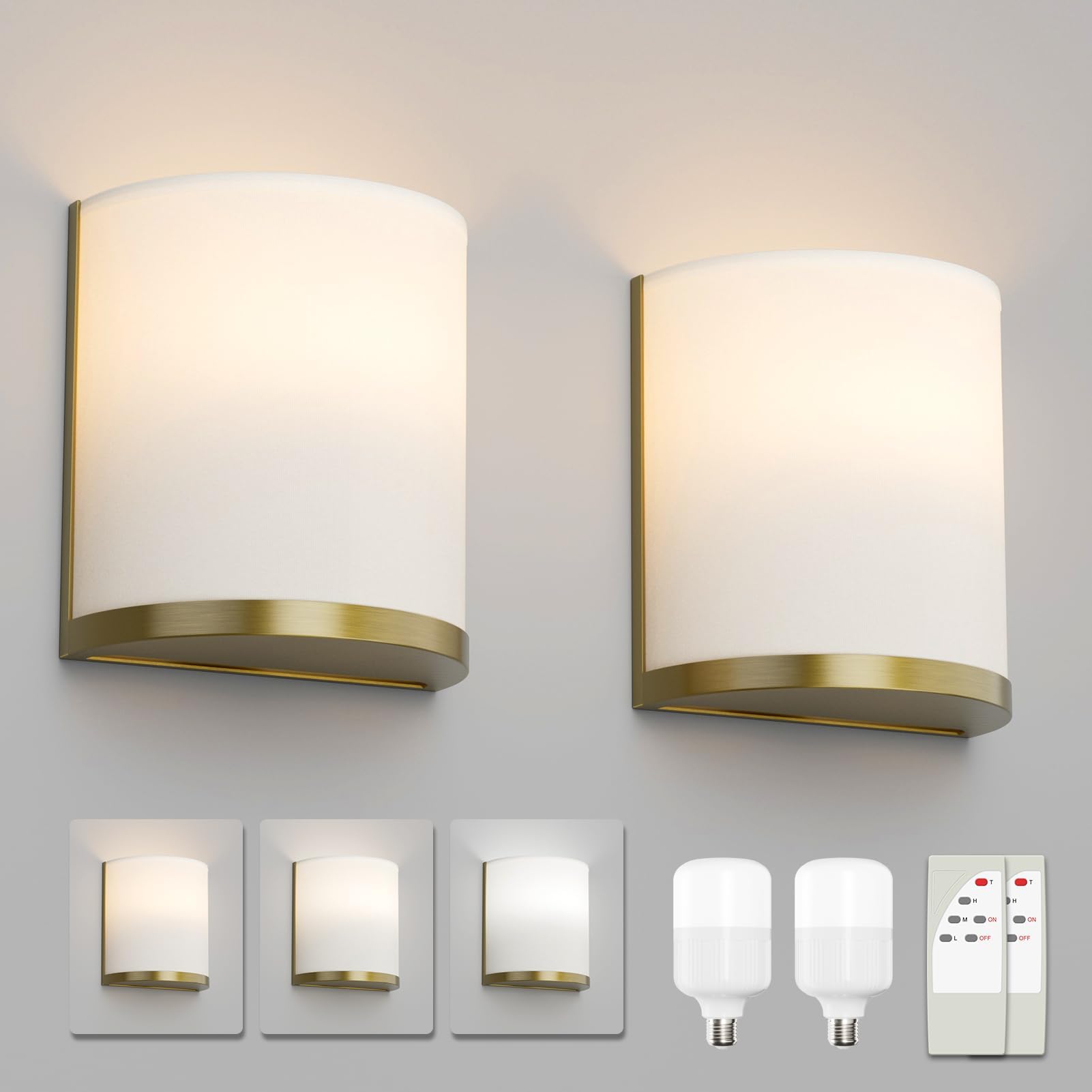 Aoceley Battery Operated Wall Sconces Set of 2,Gold Sconces Wall ...