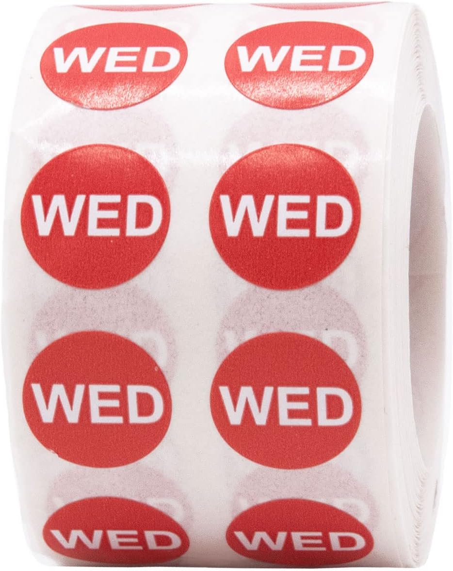 Amazon.com : Red Circle Wednesday Stickers, 1/2 Inch Round, 1000 Labels ...