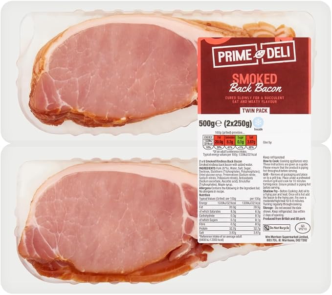 Prime Deli Smoked Back Bacon Twin Pack 2x250g : Amazon.co.uk: Grocery