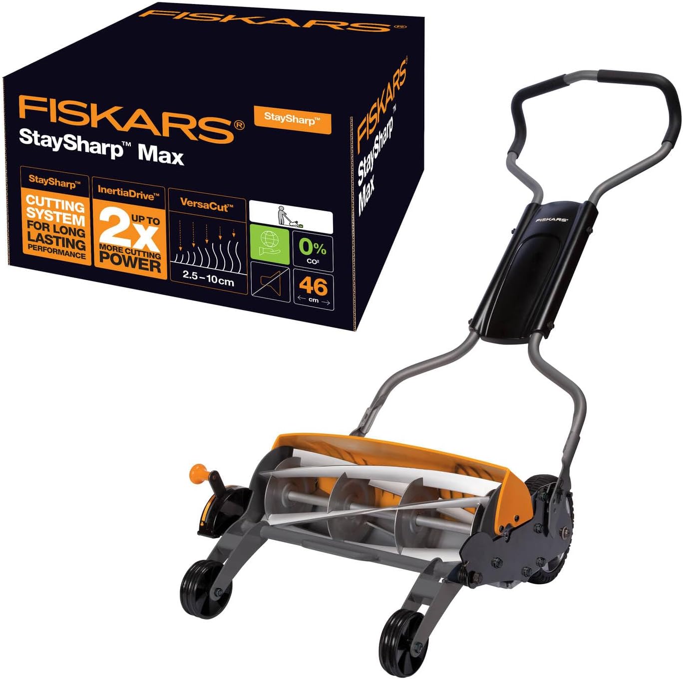 Fiskars StaySharp Max Reel Mower 460mm Push Cylinder Reel Mower 113880 ...