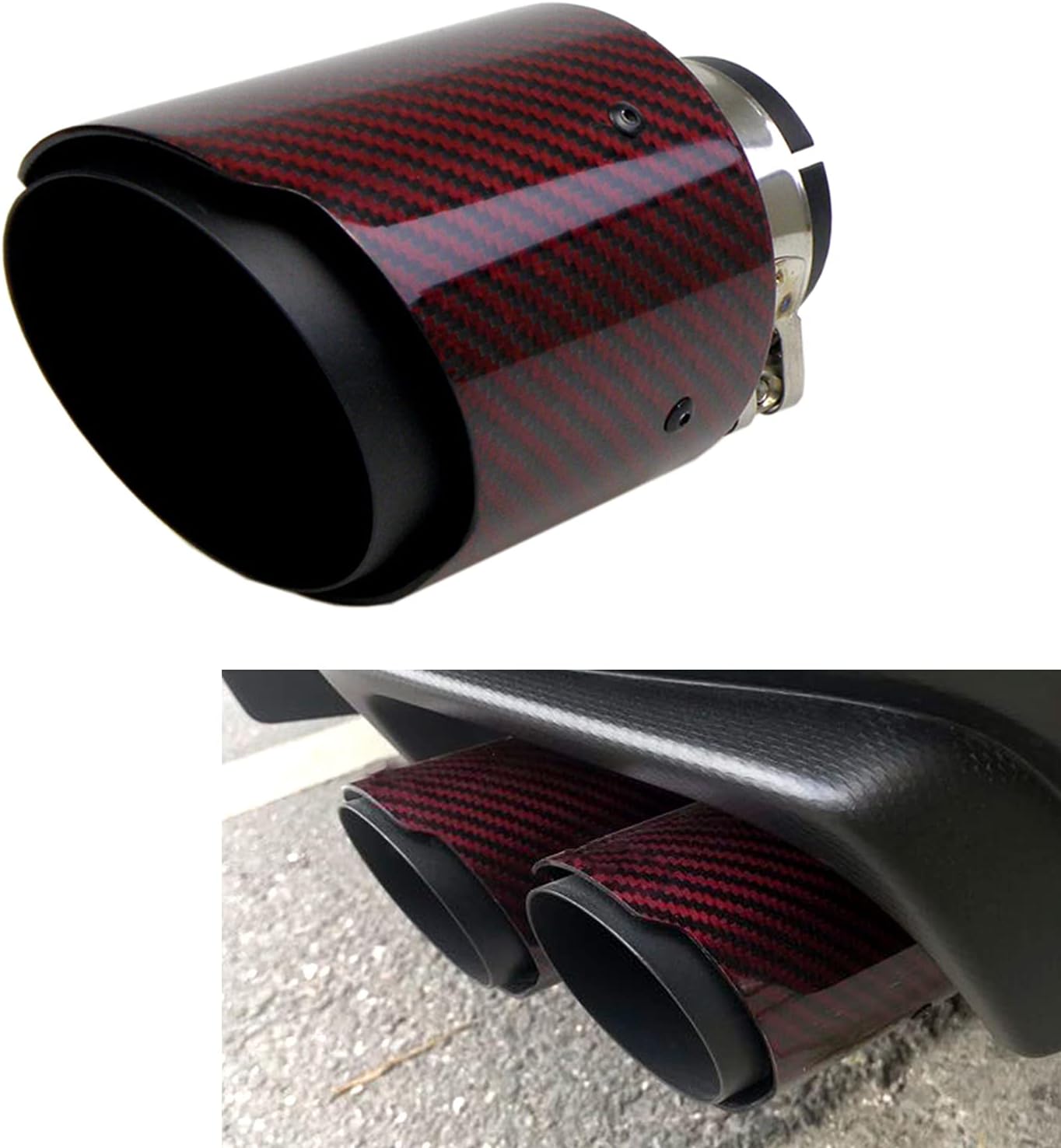 Exhaust Tips Muffler Stainless Steel and Glossy Carbon Fiber Car ...