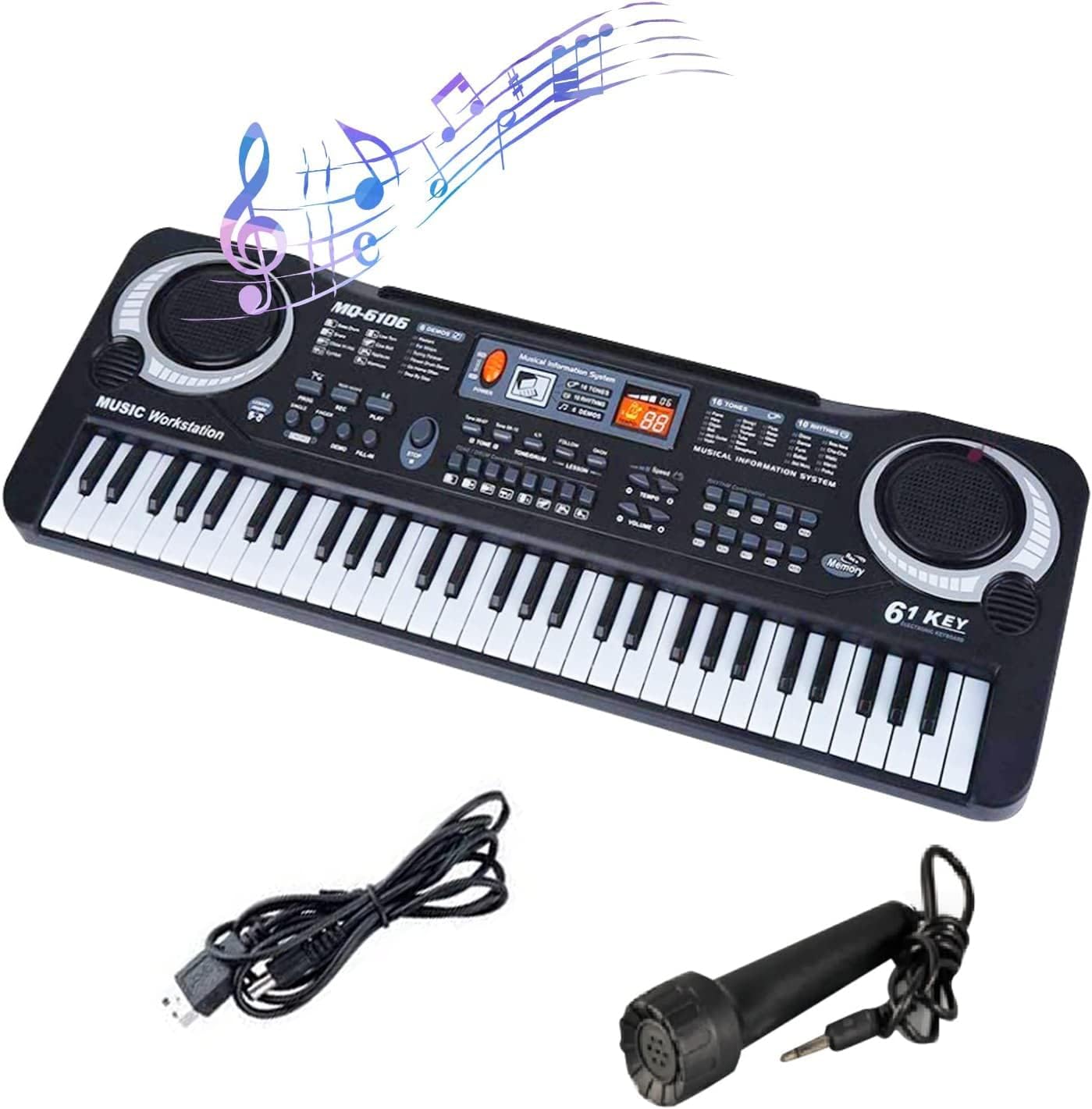 Amazon.com: SIUKE Teclado electrónico de música digital negro de 61 ...