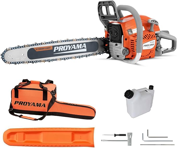 Amazon.com : PROYAMA 62CC Gas Powered Chainsaw, 20 Inch 2-Cycle Petrol Handheld Cordless Chain ...