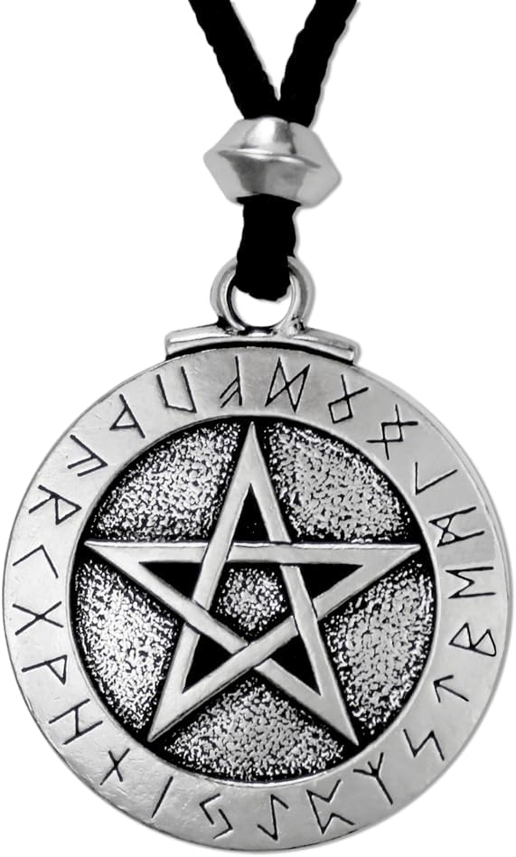 Large Pentacle Pendant Runic Necklace - Pewter Pentagram Jewelry ...
