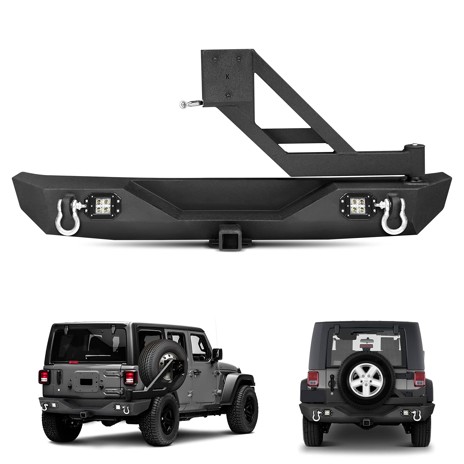 Buy JK Rear Bumper with Spare Tire Rack, AAIWA Off Road Steel Bumper ...