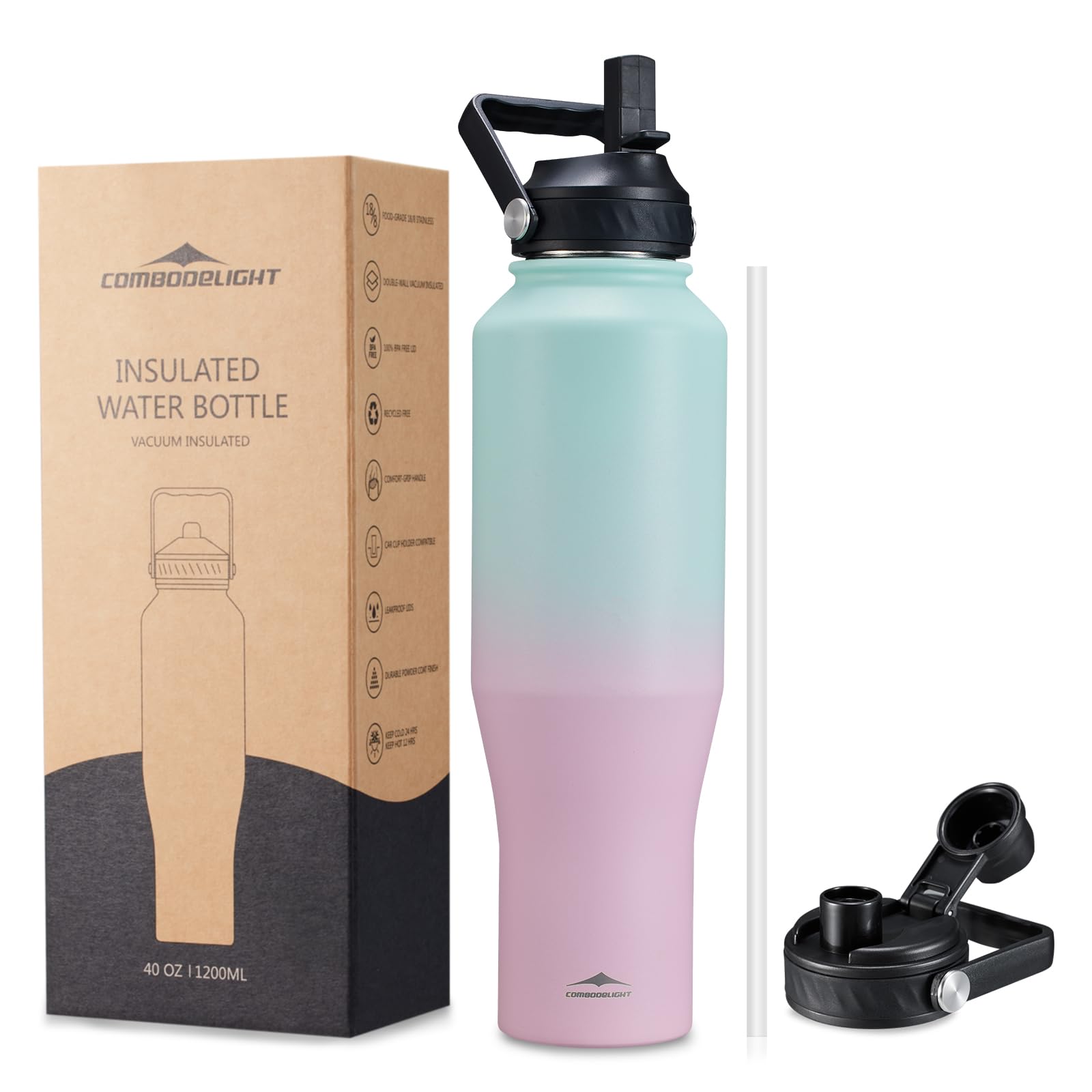 Amazon.com: Combo Delight 40oz Insulated Water Bottle Stainless Steel ...