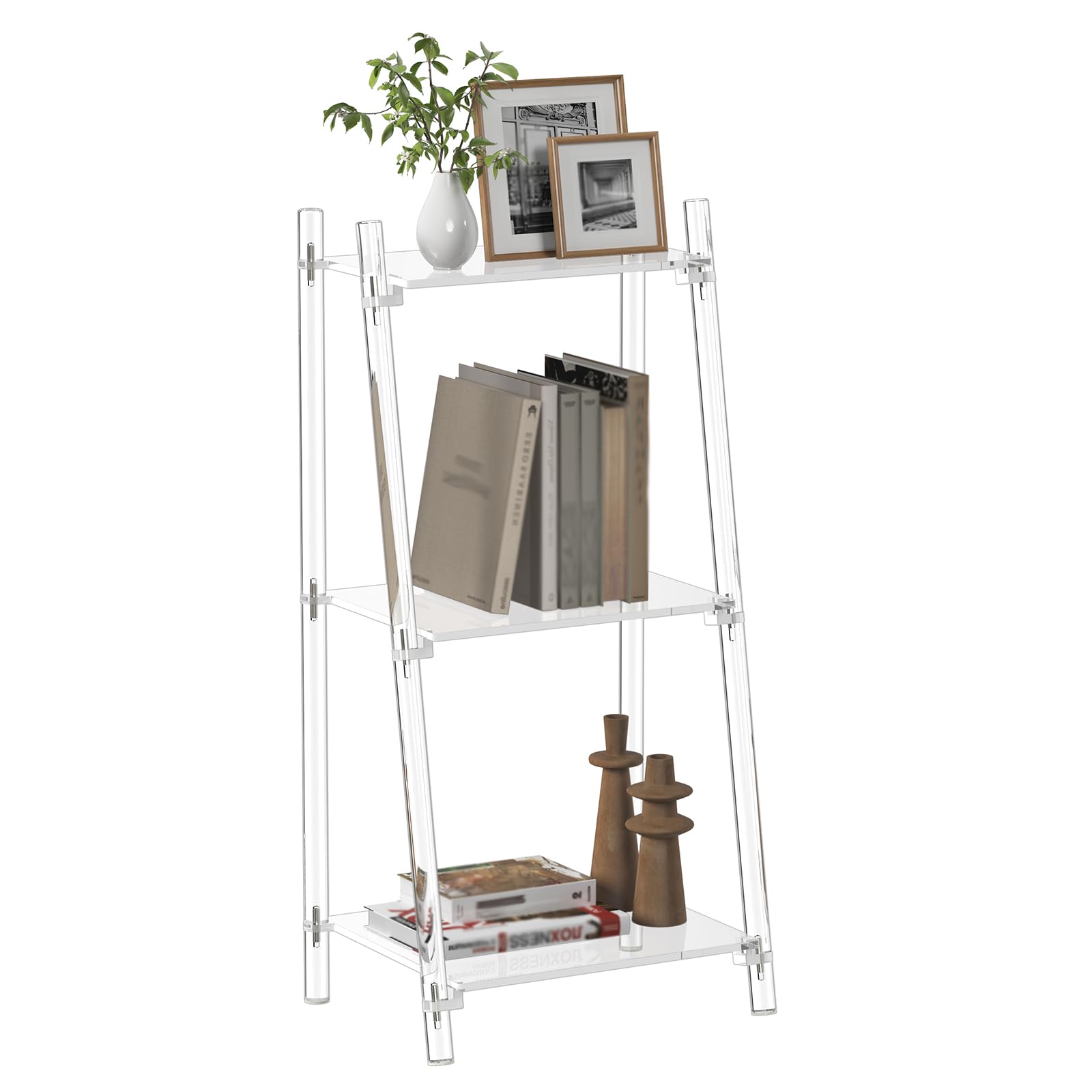 Amazon.com: CRTERICX Small Acrylic Ladder Bookshelf, 3 Tier Clear ...
