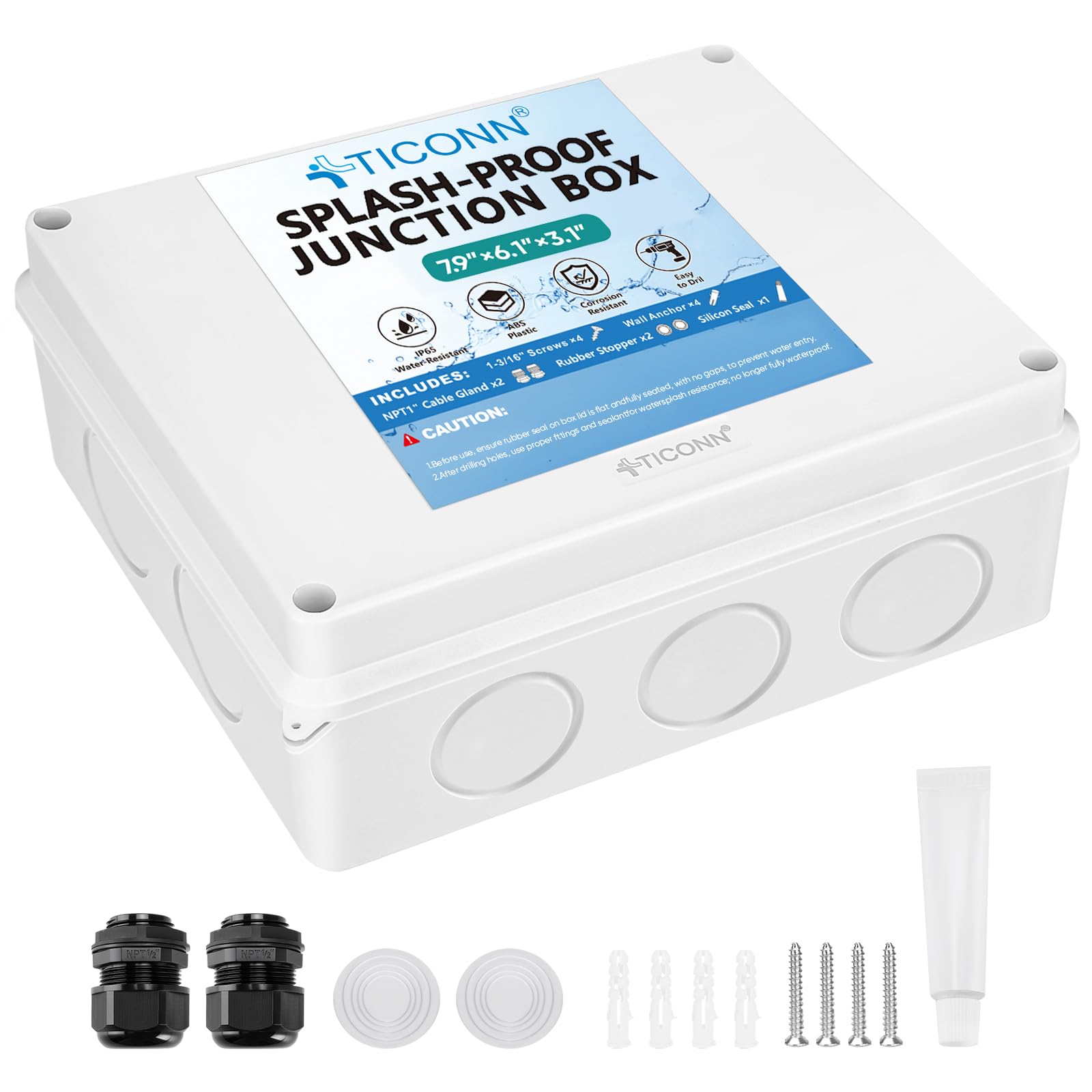 Snapklik.com : TICONN Electrical Junction Box, IP65 Splash-Proof ABS ...