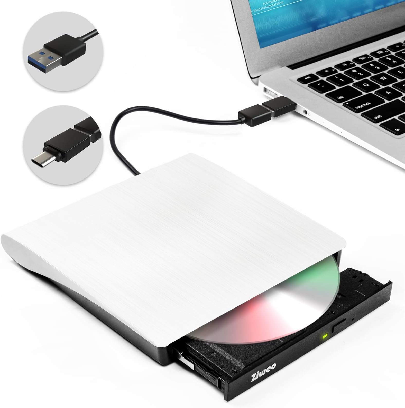 Amazon.com: Laurensory External DVD Drive USB 3.0 Type-C USB Portable Player for Laptop CD DVD ...