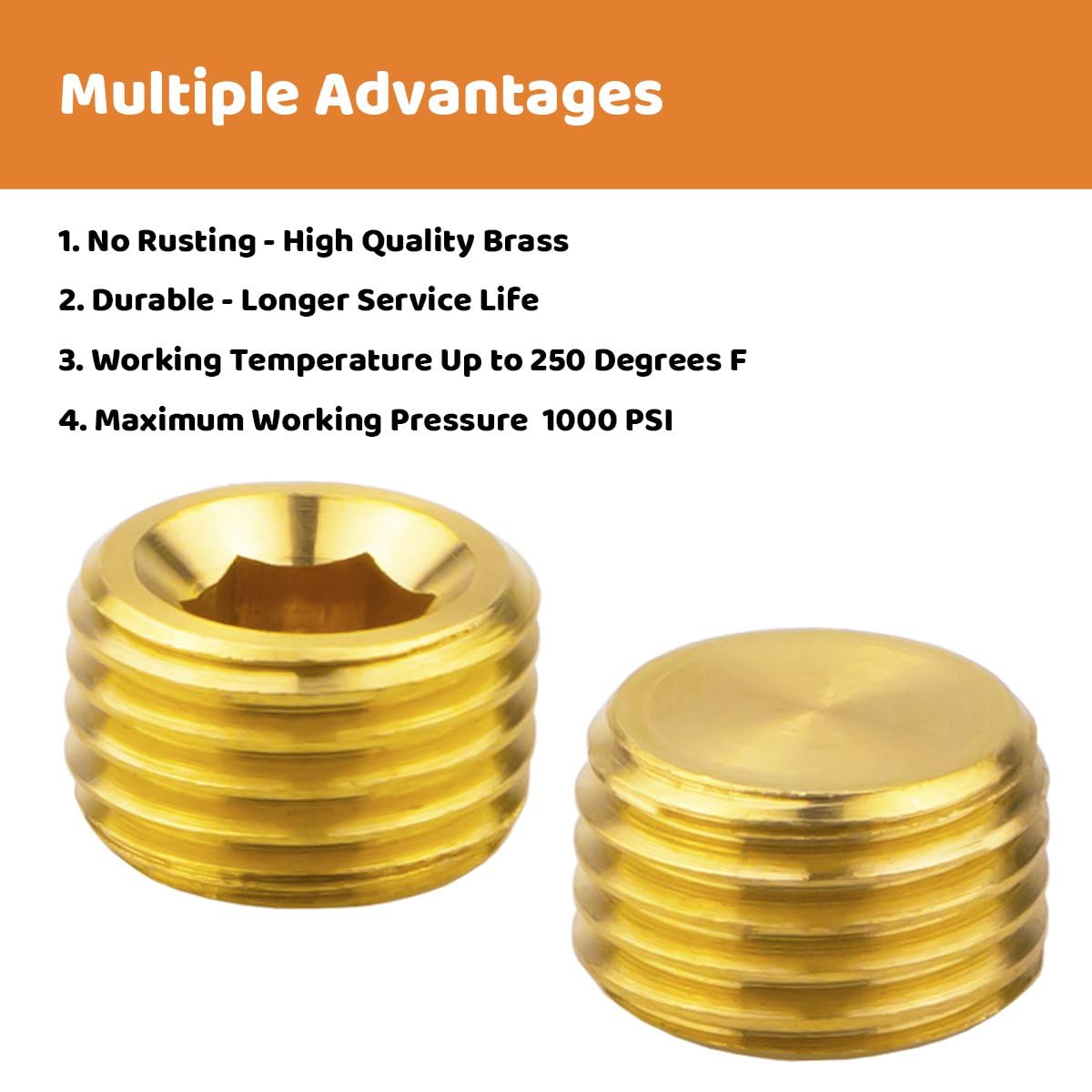 Snapklik.com : (6-Piece) 1/4" NPT Brass Pipe Plug Fitting, Counter Sunk ...
