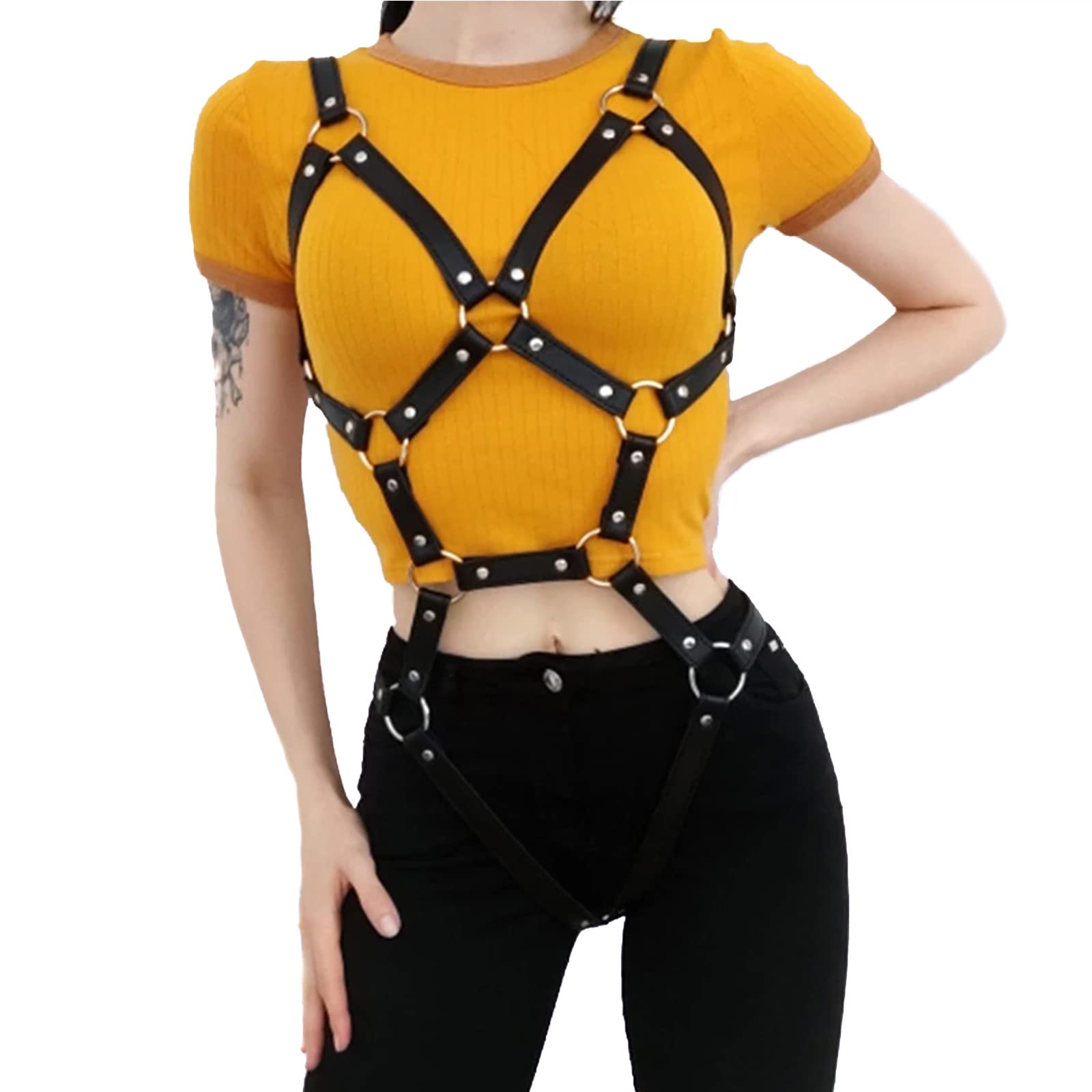 Amazon.com: Women's Body Harness Belt Lingerie Caged Chest Leg Garter ...