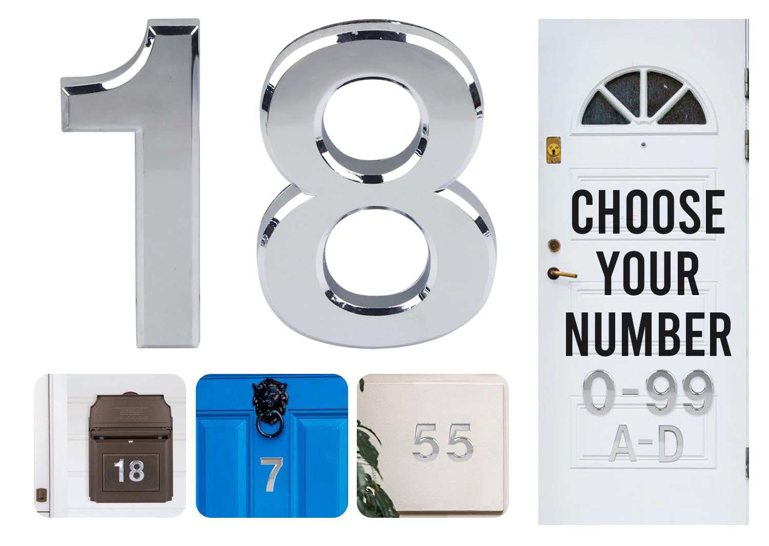 3'' Chrome Effect Door Numbers 0-99 Stick On Door Number House Numbers ...