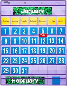 Amazon.com: ANZORG Monthly Calendar Pocket Chart School Calendar Kit ...