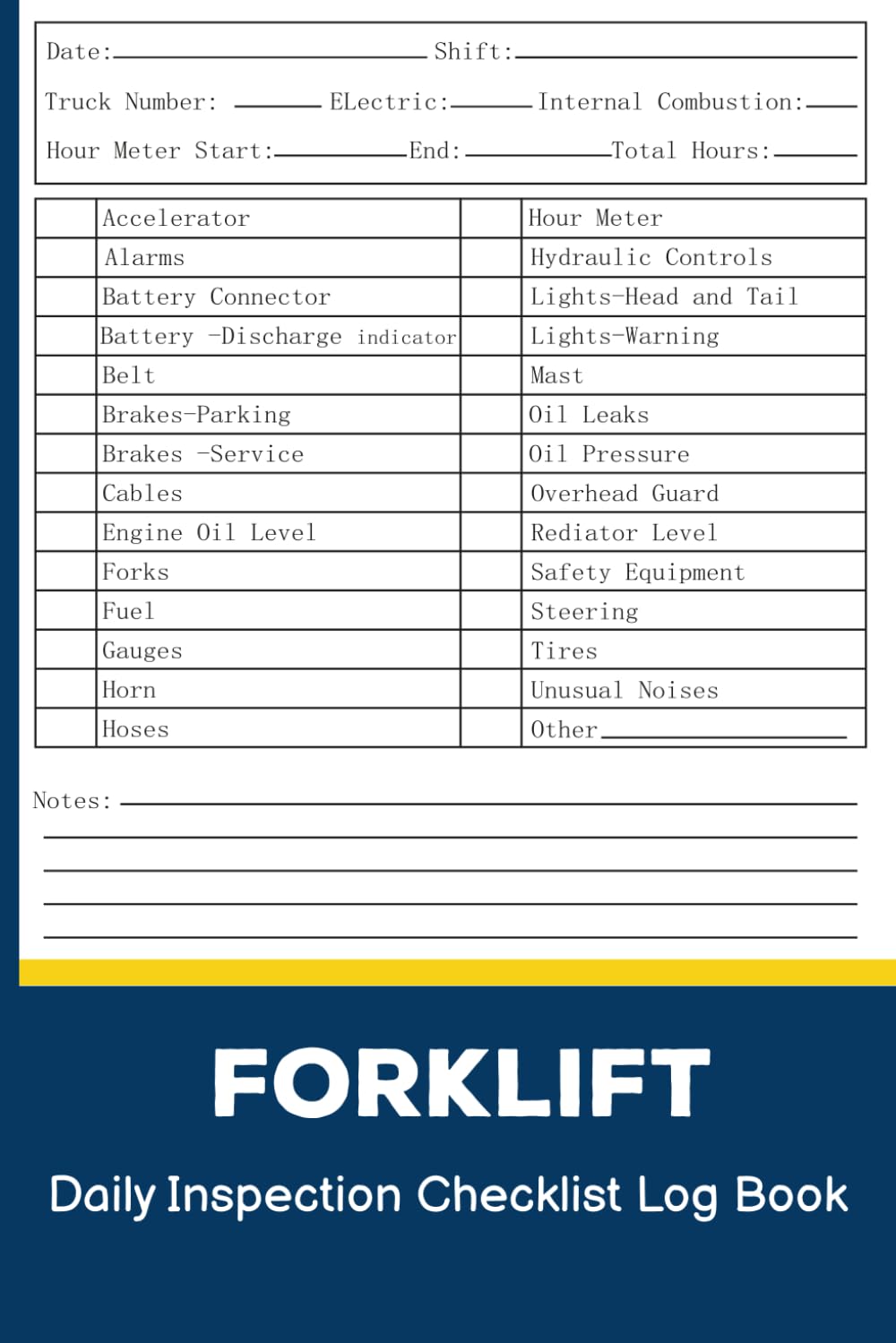 Forklift Daily Inspection Checklist Log Book: Maintenance and Safety ...