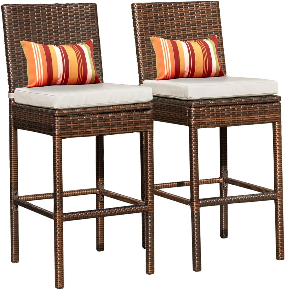 Amazon.com: 24 inch Counter Height Rattan Wicker Bar Stools Set of 4 ...
