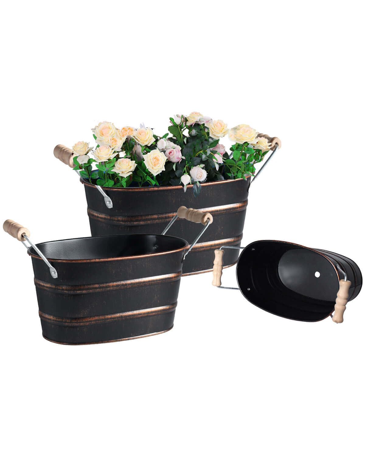 Amazon.com : Galvanized Oval Planter Tubs for Outdoor Plants ...