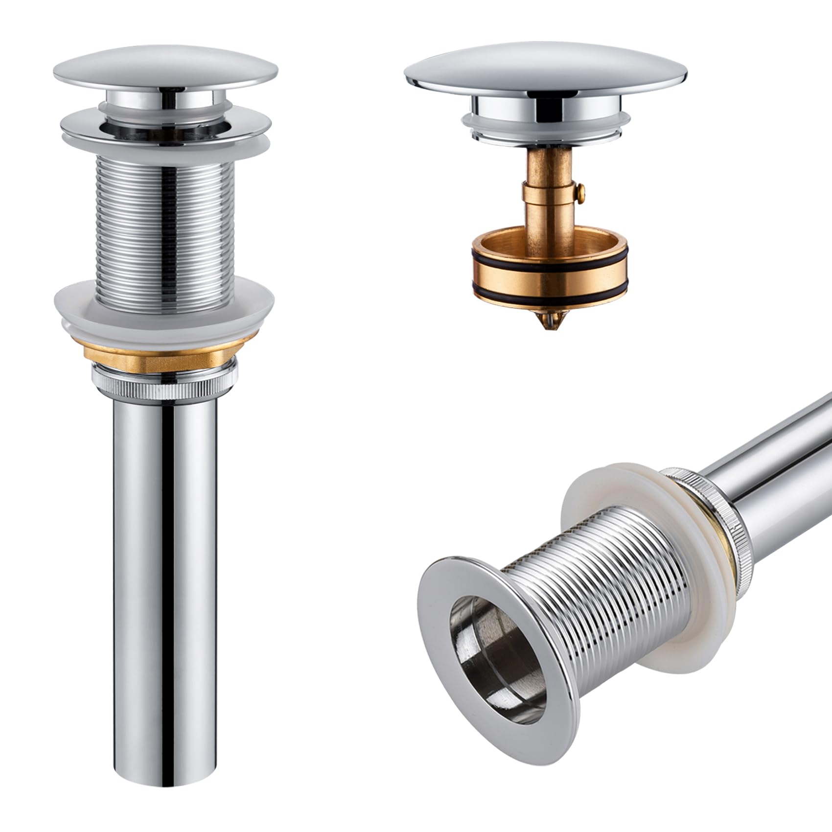 KOKOSIRI Pop Up Sink Drain with Strainer Basket, Polished Chrome ...