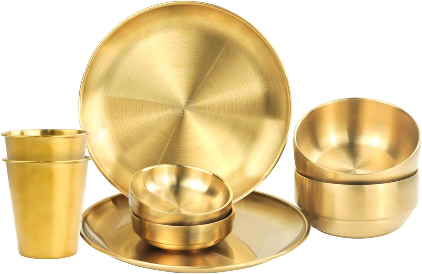 Amazon.com | 8 Piece Gold Cutlery Set, 9 inch Padded Dinner Plate, 4.7 ...